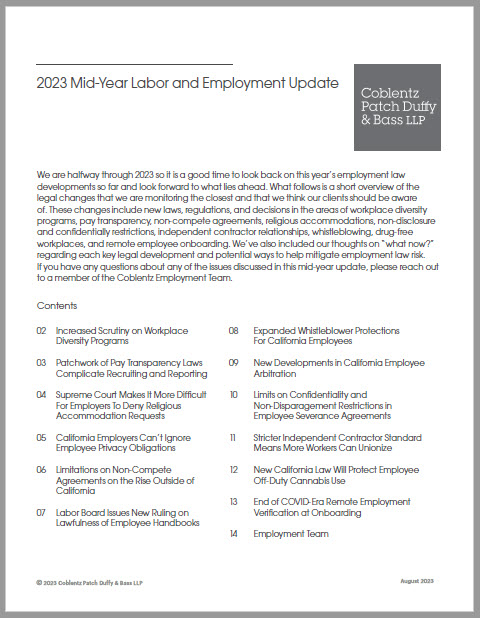 2023 Mid-Year Labor and Employment Update - Coblentz Law 2023 Mid-Year Labor and Employment Update - Coblentz Law